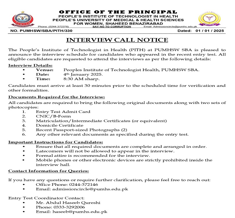 PEOPLES UNIVERSITY OF MEDICAL & HEALTH SCIENCES FOR WOMEN- SHAHEED ...